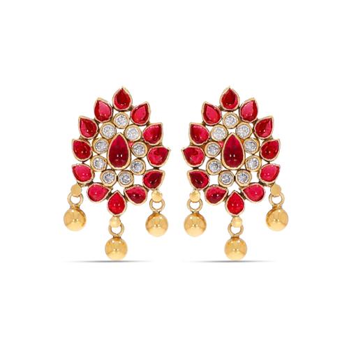 Interlaced Red Stone Gold Necklace Earrings